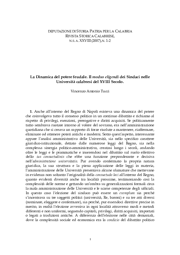 (PDF) La dinamica del potere feudale. Il modus eligendi dei Sindaci ...