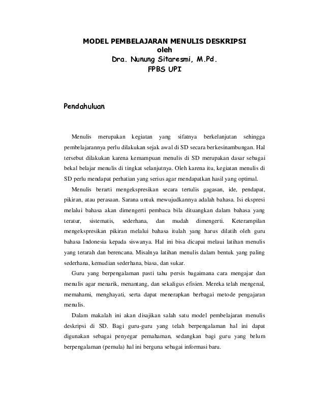 (PDF) MODEL PEMBELAJARAN MENULIS DESKRIPSI