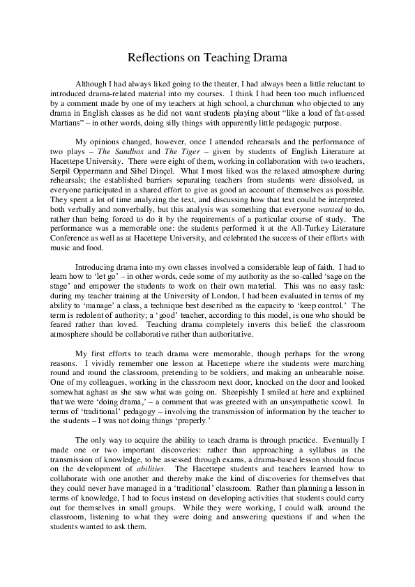 (DOC) Reflections on Teaching Drama