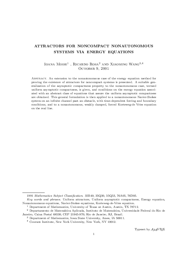 Pdf Attractors For Noncompact Nonautonomous Systems Via Energy Equations