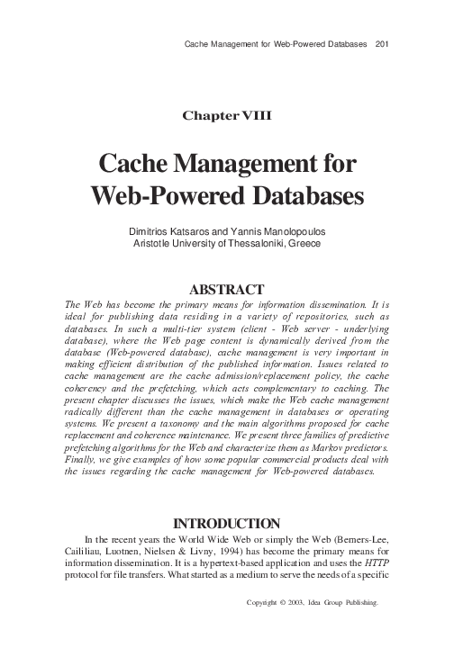 (PDF) Cache Management for Web-Powered Databases