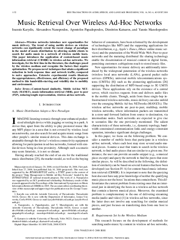 (PDF) Music Retrieval Over Wireless Ad-Hoc Networks