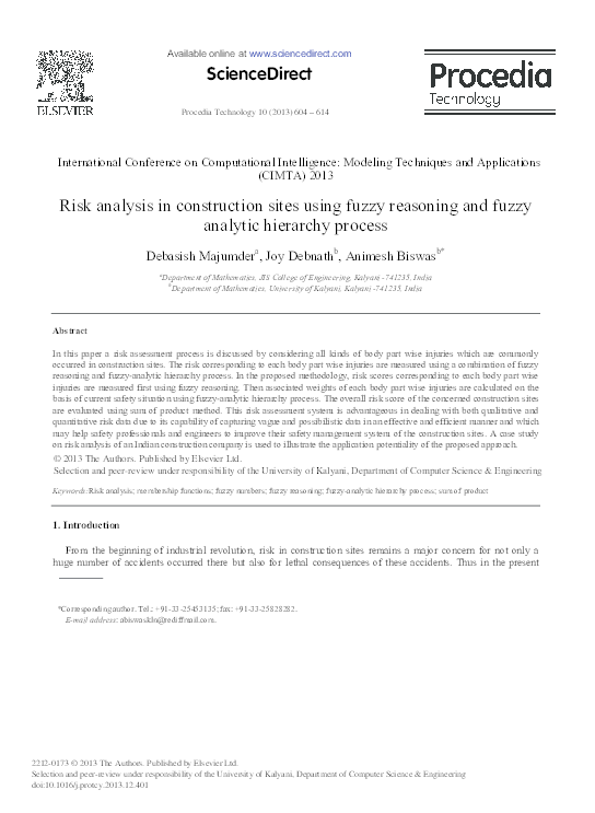 Pdf Risk Analysis In Construction Sites Using Fuzzy Reasoning And Fuzzy Analytic Hierarchy Process