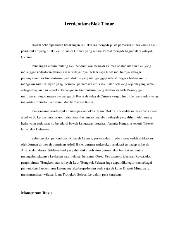 (DOC) Peluang Bangkitnya Blok Timur Dan Dampaknya Bagi Indonesia