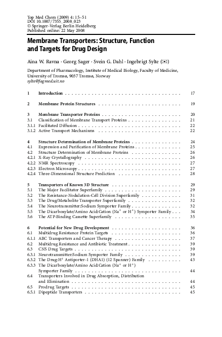 (PDF) Membrane Transporters: Structure, Function and Targets for Drug Design