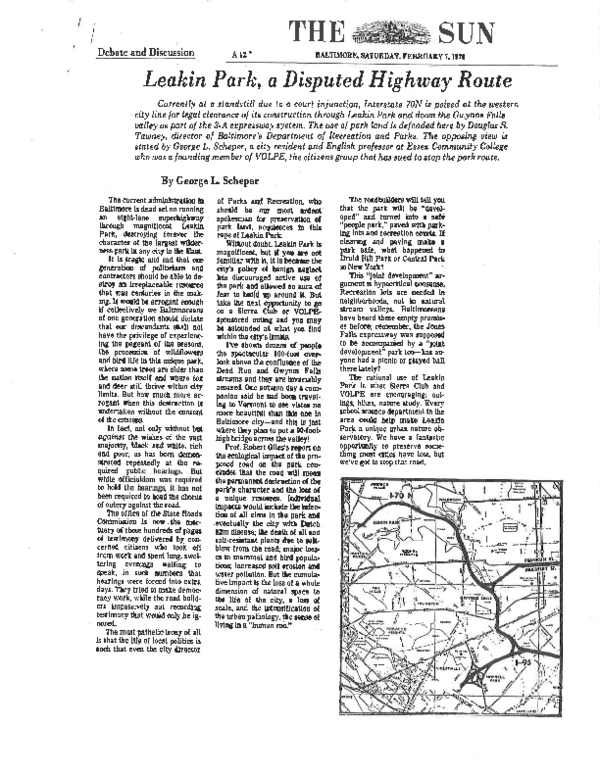 (PDF) Leakin Park, a Disputed Highway Route [op-ed on environmental ...