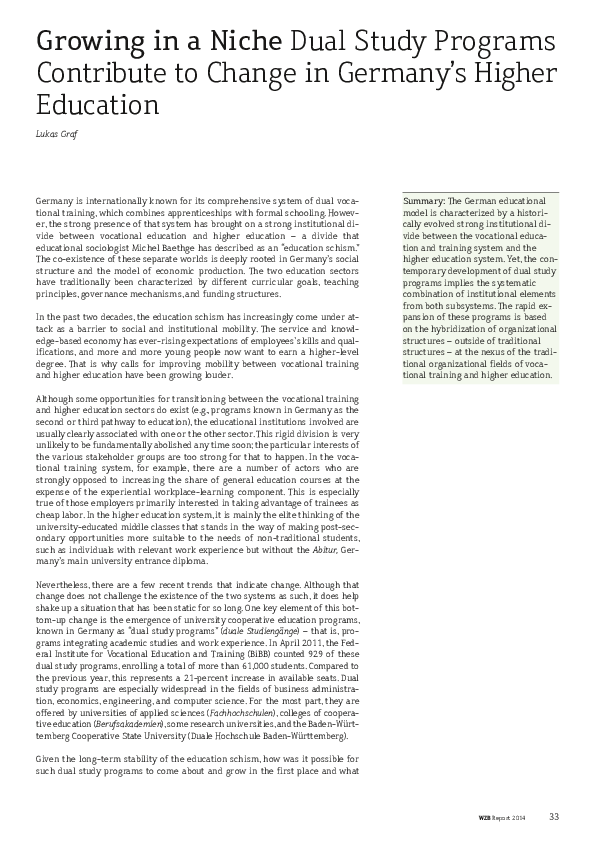(PDF) Growing in a Niche: Dual Study Programs Contribute to Change in ...