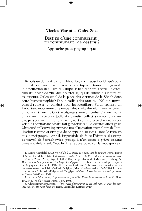 Destins d’une communauté ou communauté de destins ? Approches ...