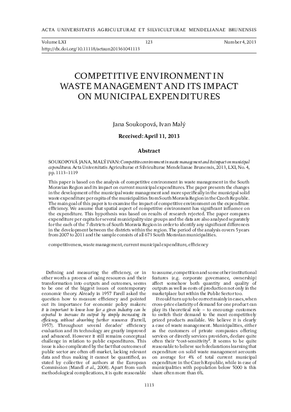 Competitive environment in waste management and its impact on municipal ...