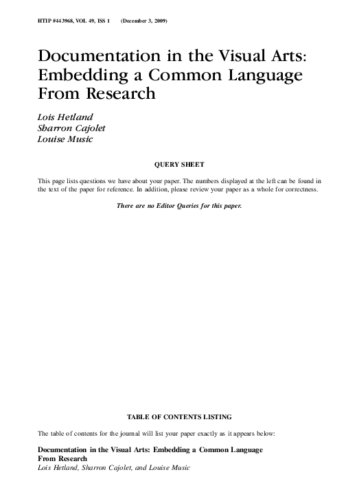 (PDF) Documentation in the Visual Arts: Embedding a Common Language ...