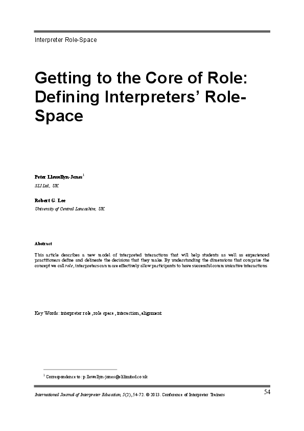 (PDF) Getting to the Core of Role: Defining Interpreters’ Role- Space