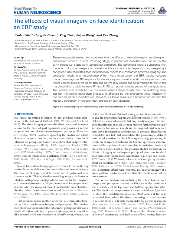 (PDF) The effects of visual imagery on face identification: an ERP study