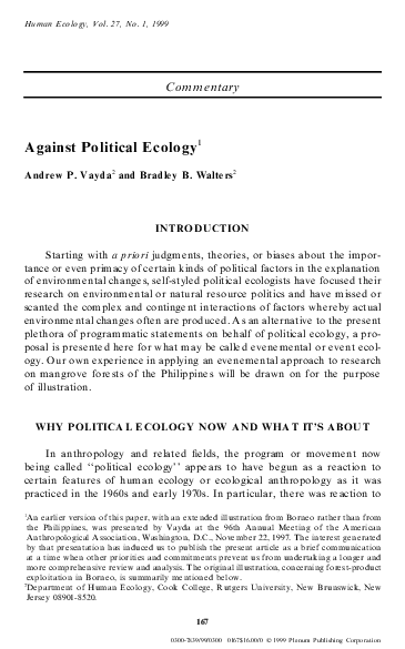 (PDF) Against Political Ecology