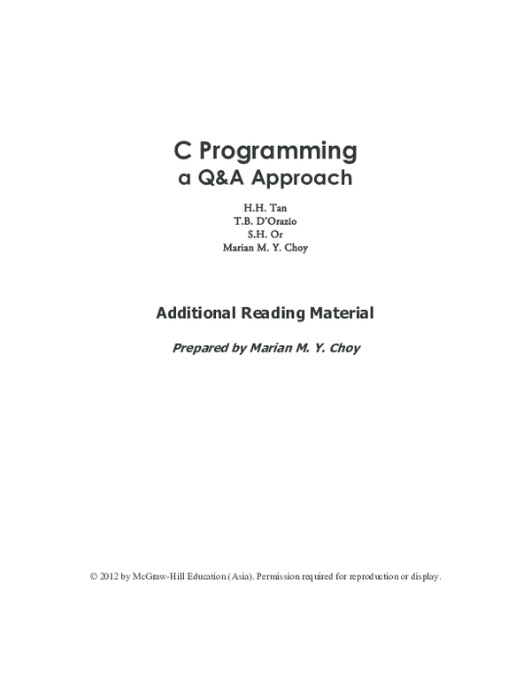 (PDF) C Programming a Q&A Approach Additional Reading Material
