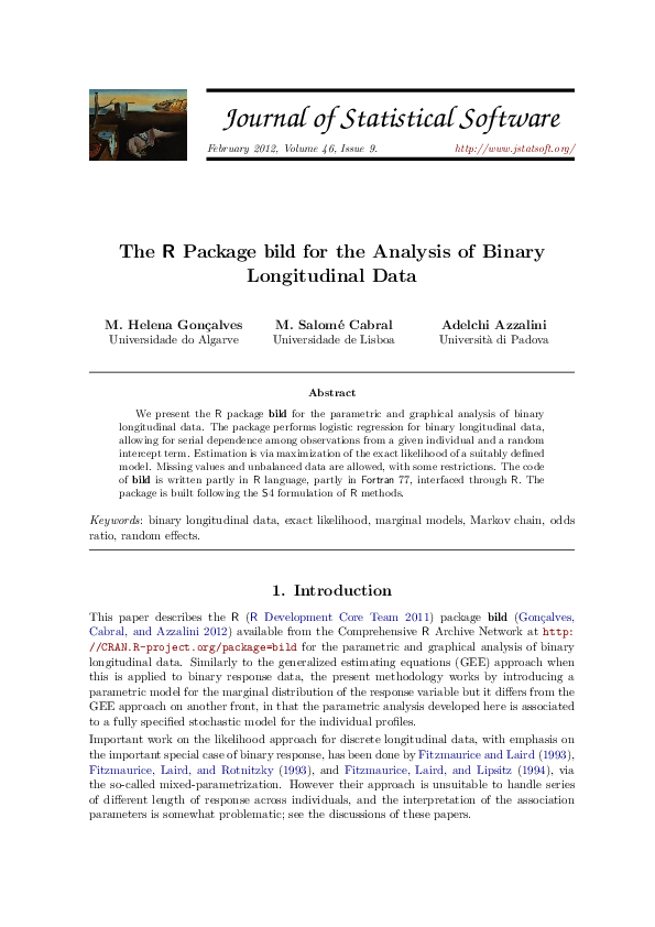 Pdf The R Package Bild For The Analysis Of Binary Longitudinal Data