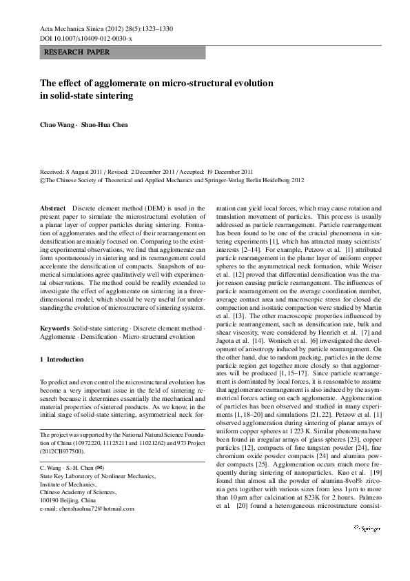 Pdf The Effect Of Agglomerate On Micro Structural Evolution In Solid State Sintering