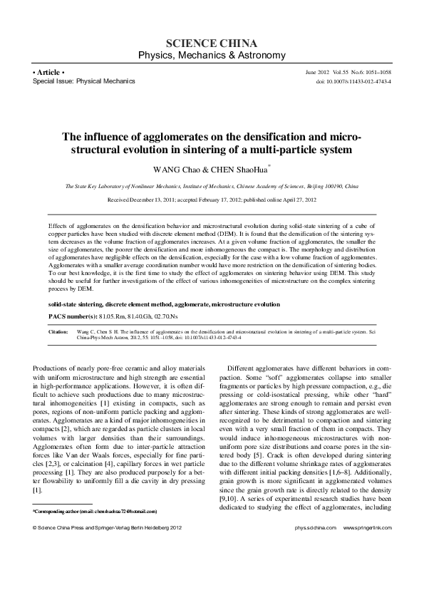 Pdf The Influence Of Agglomerates On The Densification And Micro Structural Evolution In