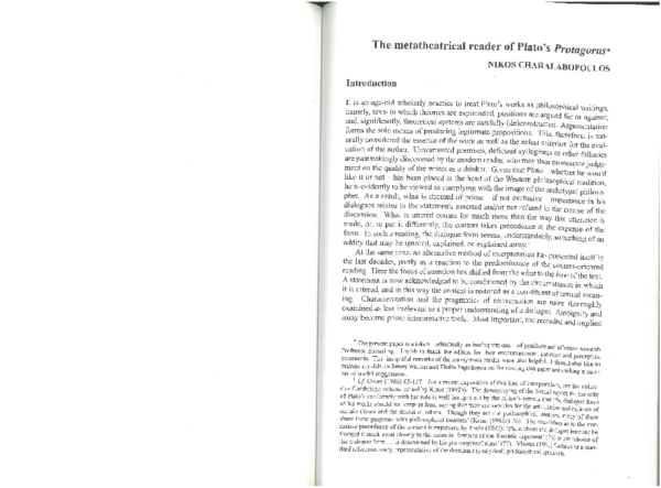 The metatheatrical reader of Plato's Protagoras