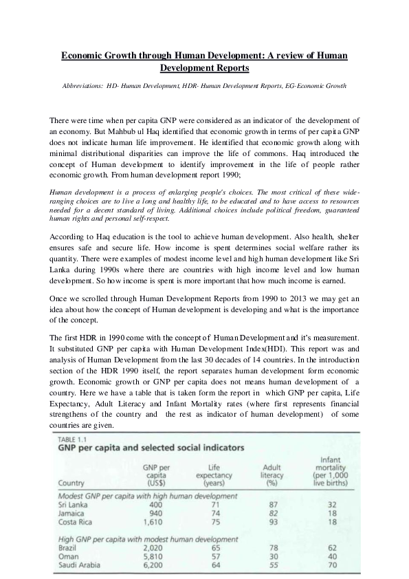 (PDF) Economic Growth through Human Development: A review of Human ...