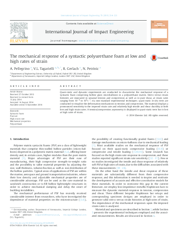 (PDF) The mechanical response of a syntactic polyurethane foam at low ...