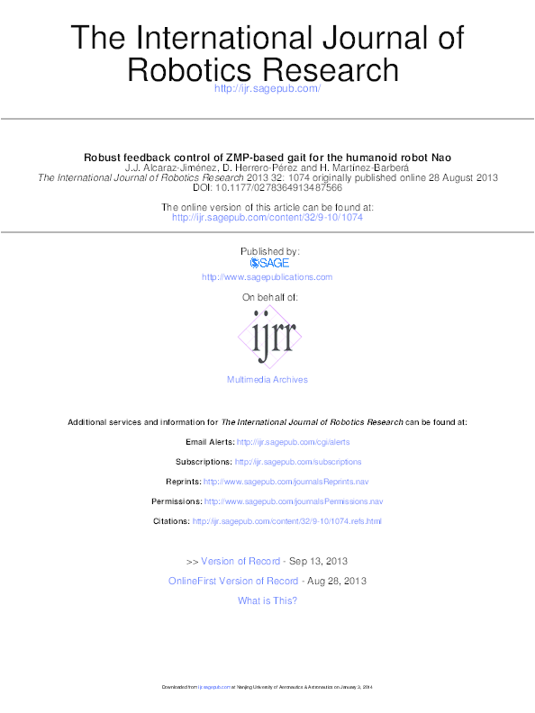 (PDF) Robust feedback control of ZMP-based gait for the humanoid robot Nao Robust feedback ...