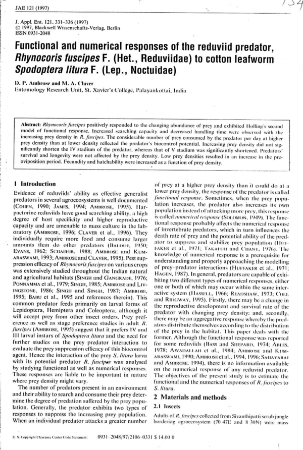 (PDF) 154. Functional and numerical responses of the reduviid predator ...