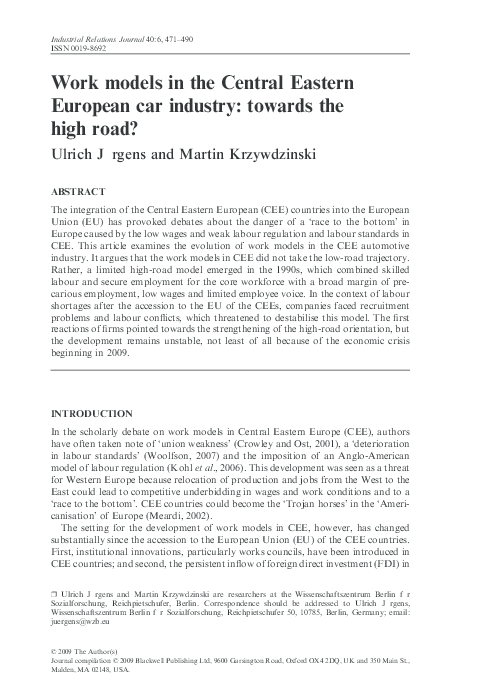 (PDF) Work models in the Central Eastern European car industry: towards ...
