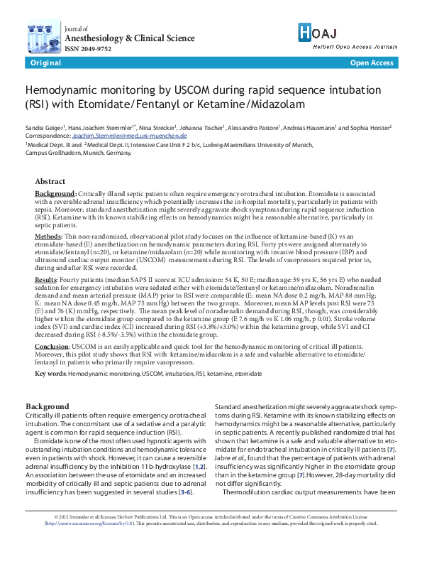 (PDF) Hemodynamic monitoring by USCOM during rapid sequence intubation ...