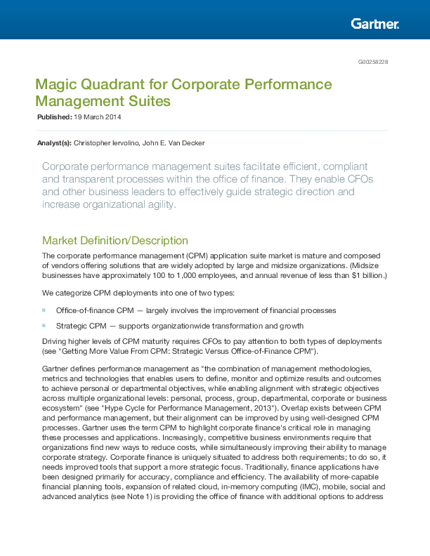 (PDF) Magic Quadrant for Corporate Performance Management Suites Analyst(s