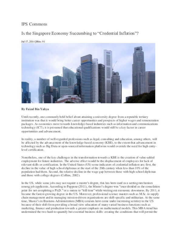 (DOC) Is the Singapore Economy Succumbing to "Credential Inflation?"