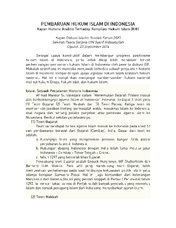 (PDF) PEMBARUAN HUKUM ISLAM DI INDONESIA [Kajian Historis Analitis Terhadap Kompilasi Hukum Islam ]