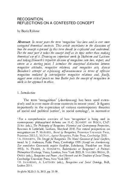 Recognition: Reflections on a Contested Concept