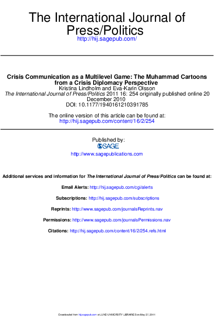 (PDF) Crisis Communication as a Multilevel Game: The Muhammad Cartoons ...