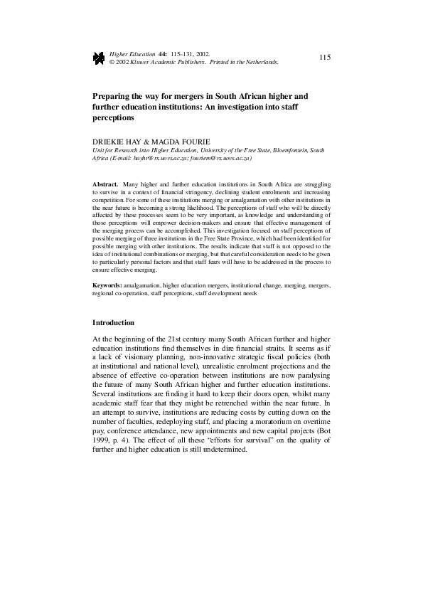 Institutional transformation at South African universities ...