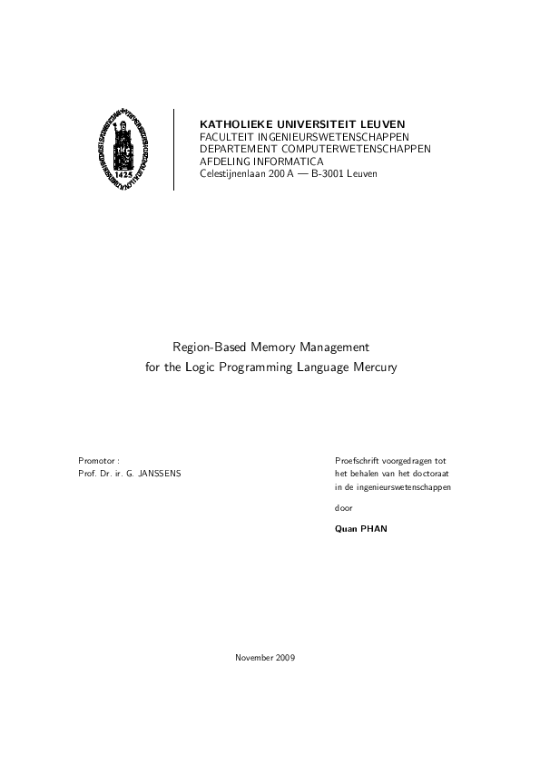 (PDF) Region-based memory management for the logic programming language Mercury