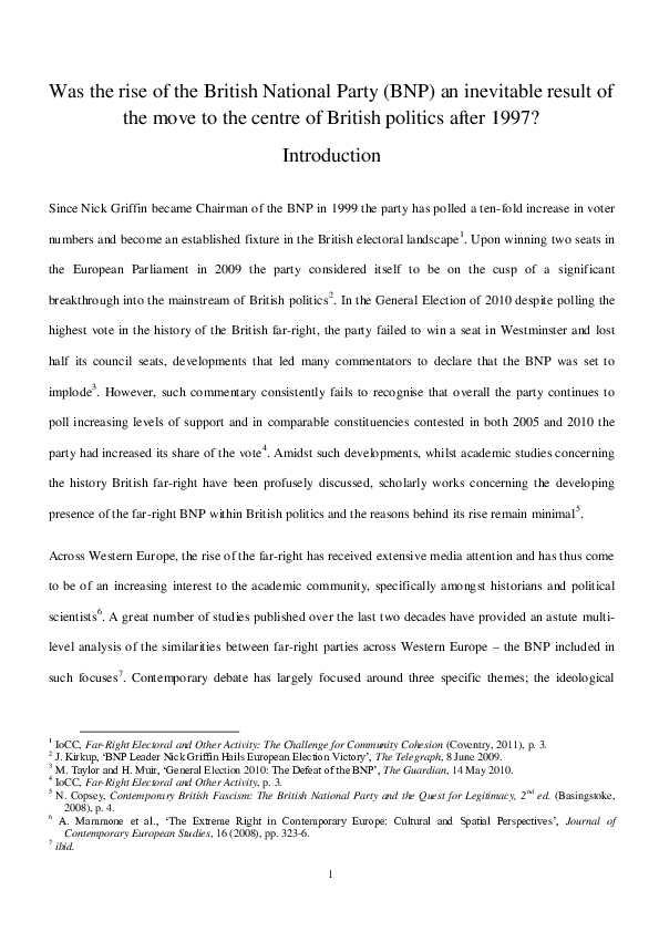(PDF) Was the rise of the British National Party (BNP) an inevitable ...