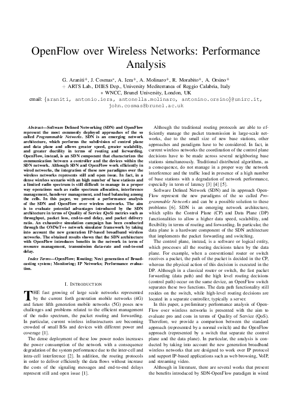 (PDF) OpenFlow over wireless networks: Performance analysis