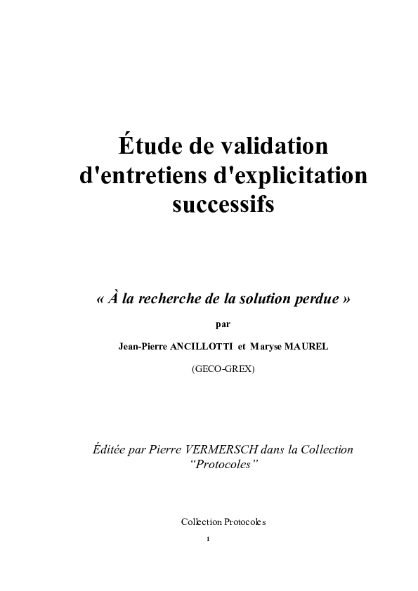 (PDF) Etude de validation d'entretien d'explicitation successifs ...