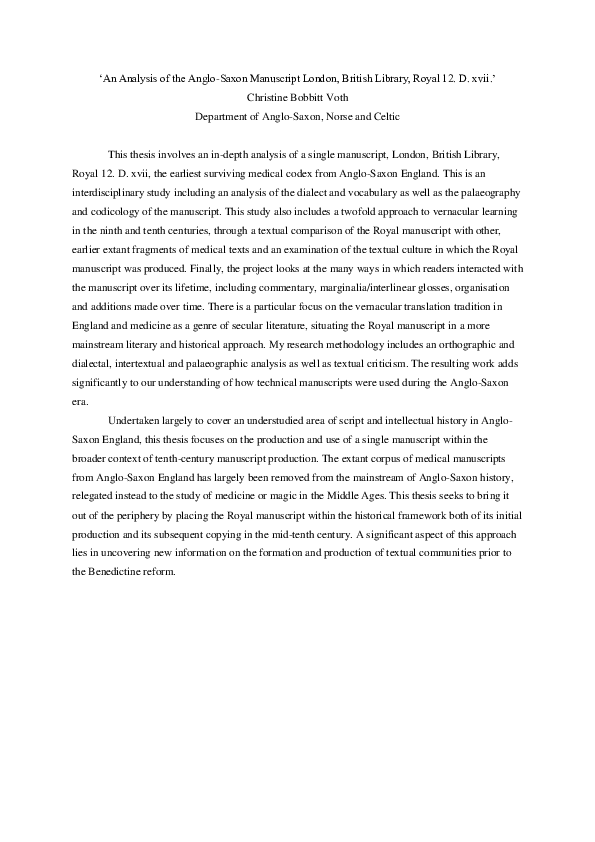 (DOC) An Analysis of the Tenth-Century Anglo-Saxon Manuscript London ...