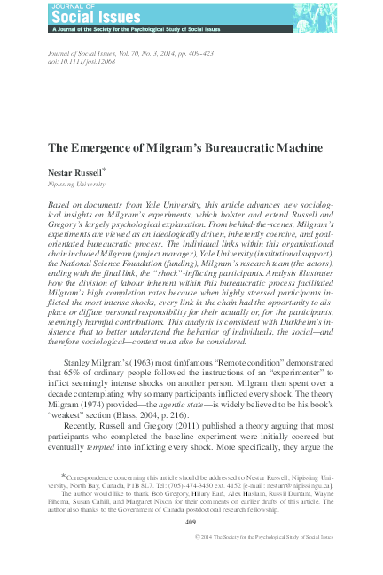 (PDF) The Emergence of Milgram’s Bureaucratic Machine