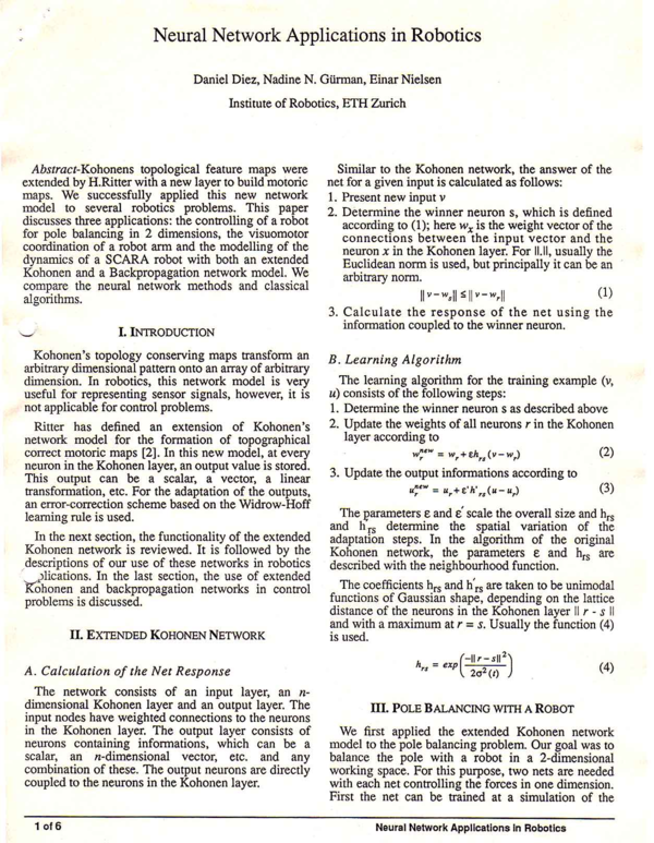 (PDF) Neural Network Applications in Robotics