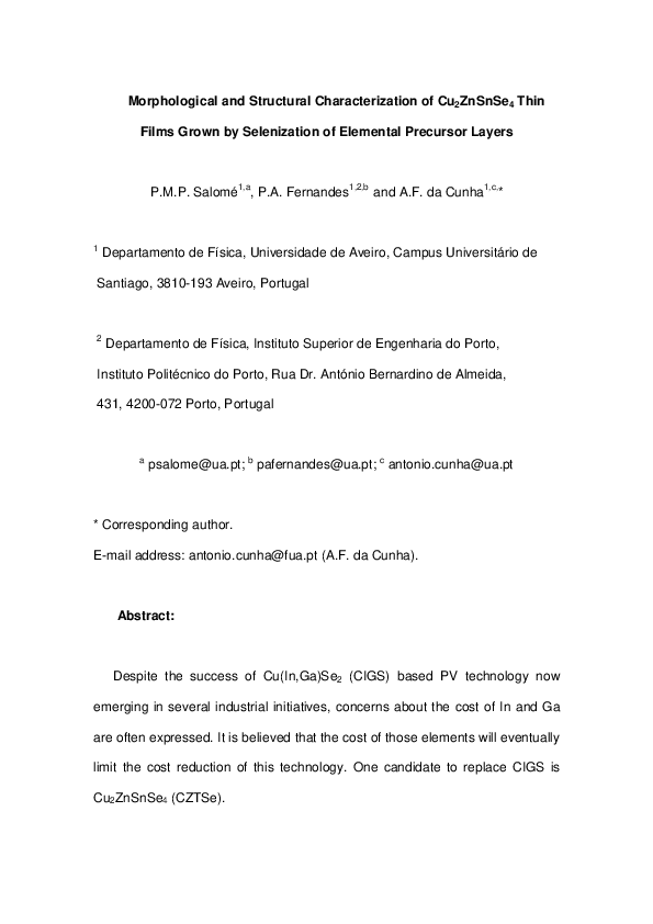 (PDF) Morphological and structural characterization of Cu2ZnSnSe4 thin ...