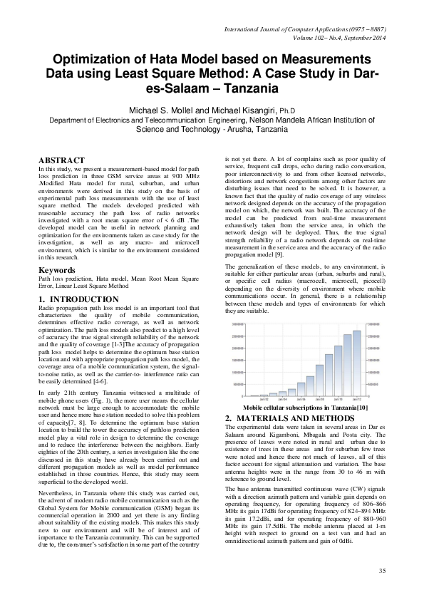 (PDF) Optimization of Hata Model based on Measurements Data using Least ...