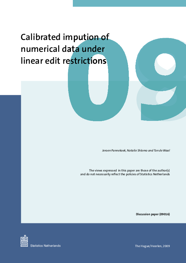 (PDF) Calibrated imputation of numerical data under linear edit restrictions | Ton de Waal and ...