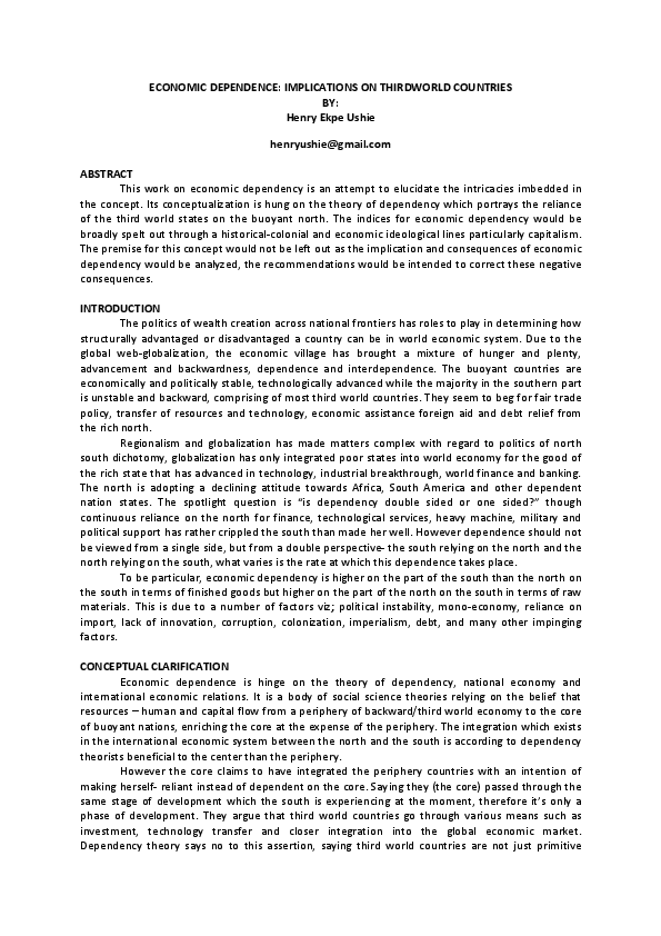 (PDF) ECONOMIC DEPENDENCE: IMPLICATIONS ON THIRDWORLD COUNTRIES