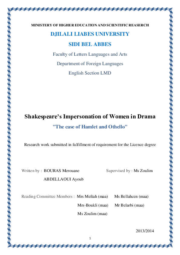 (DOC) Shakespeare's impersonation of Women in Drama