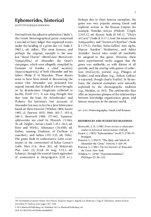 (PDF) Entry on “Ephemerides, historical” in the Encyclopedia of Ancient ...