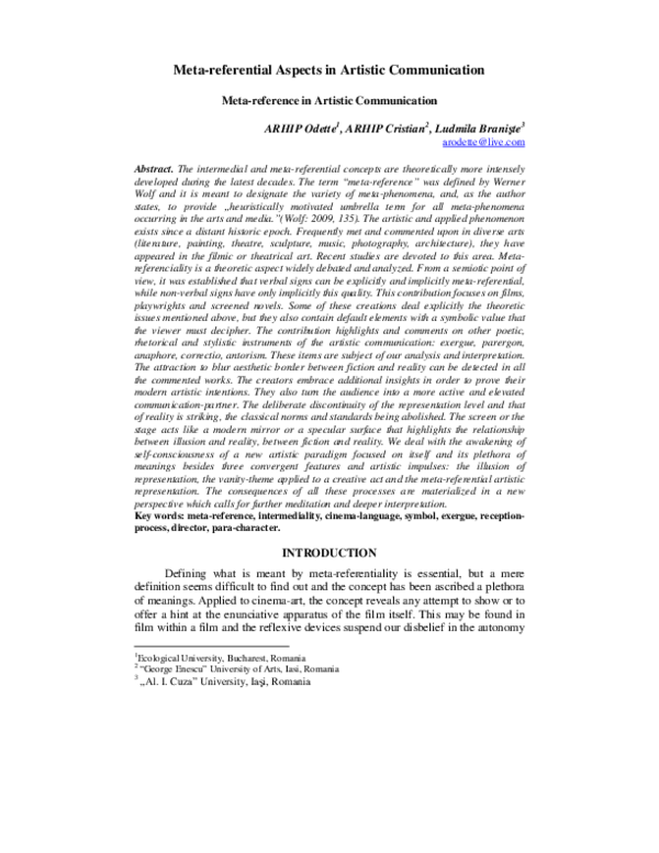 (PDF) Meta-referential Aspects in Artistic communication