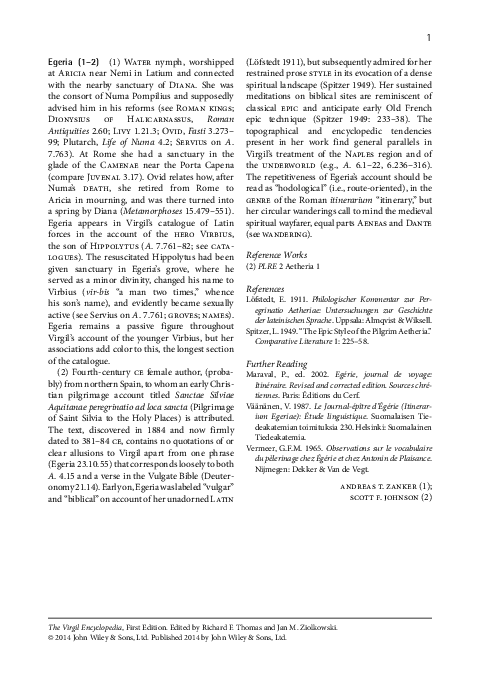 (PDF) Entry on “Egeria” in The Virgil Encyclopedia, ed. Richard Thomas ...