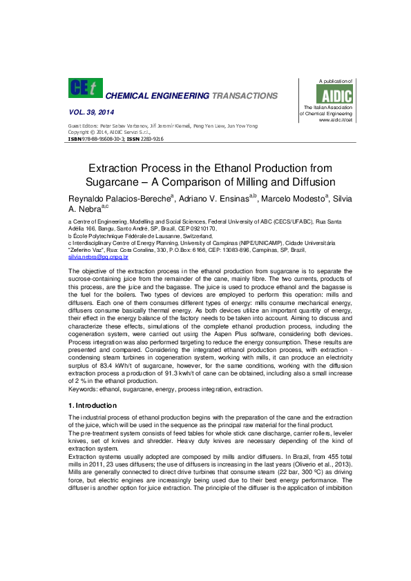 (PDF) Extraction Process in the Ethanol Production from Sugarcane – A ...